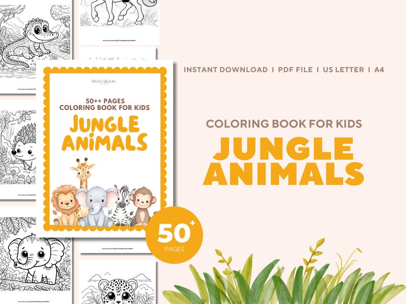 Jungle Animals Coloring Book Printable for Kids – 50+ Safari Animal ...
