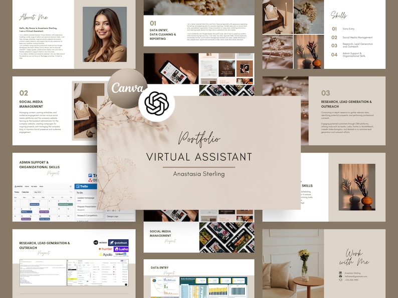 Creative Virtual Assistant Portfolio | Editable Canva | Bonus Custom ...