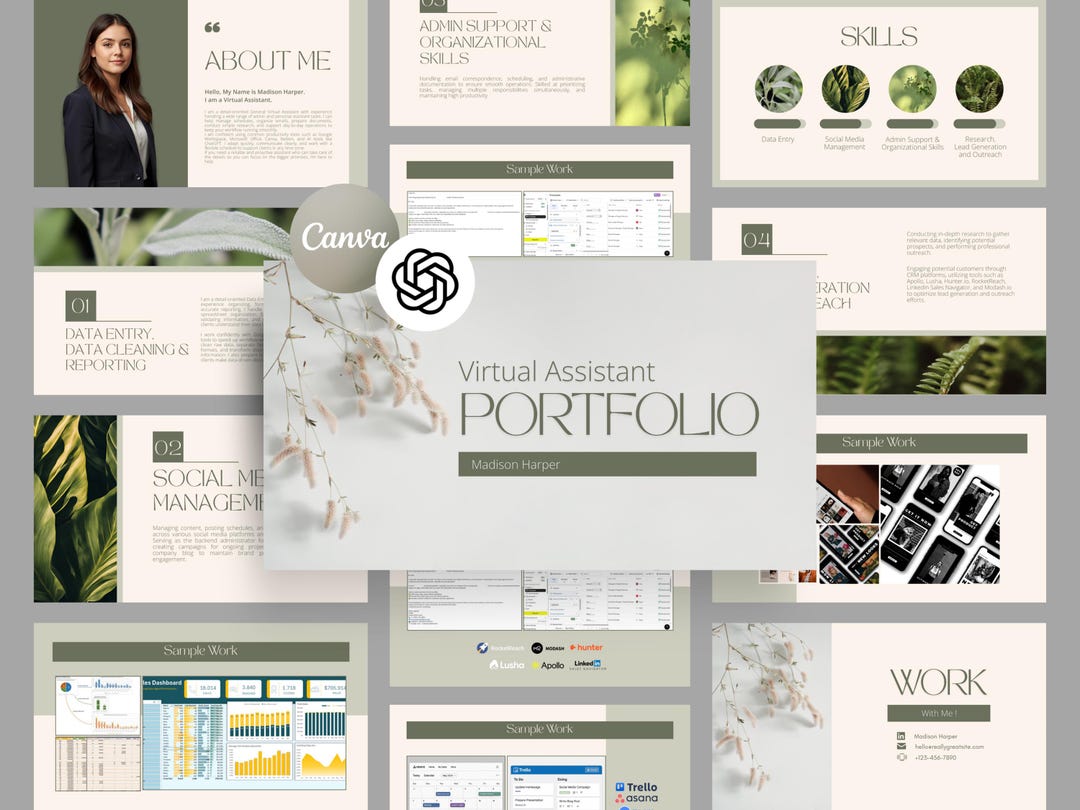 Editable Portfolio Template for Creative Virtual Assistant | Bonus ...