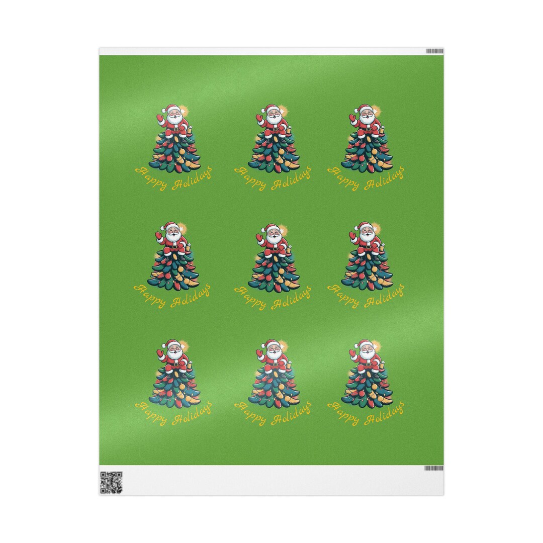 Santa Tree Pattern Wrapping Papers | Christmas Holiday Green Paper - Etsy