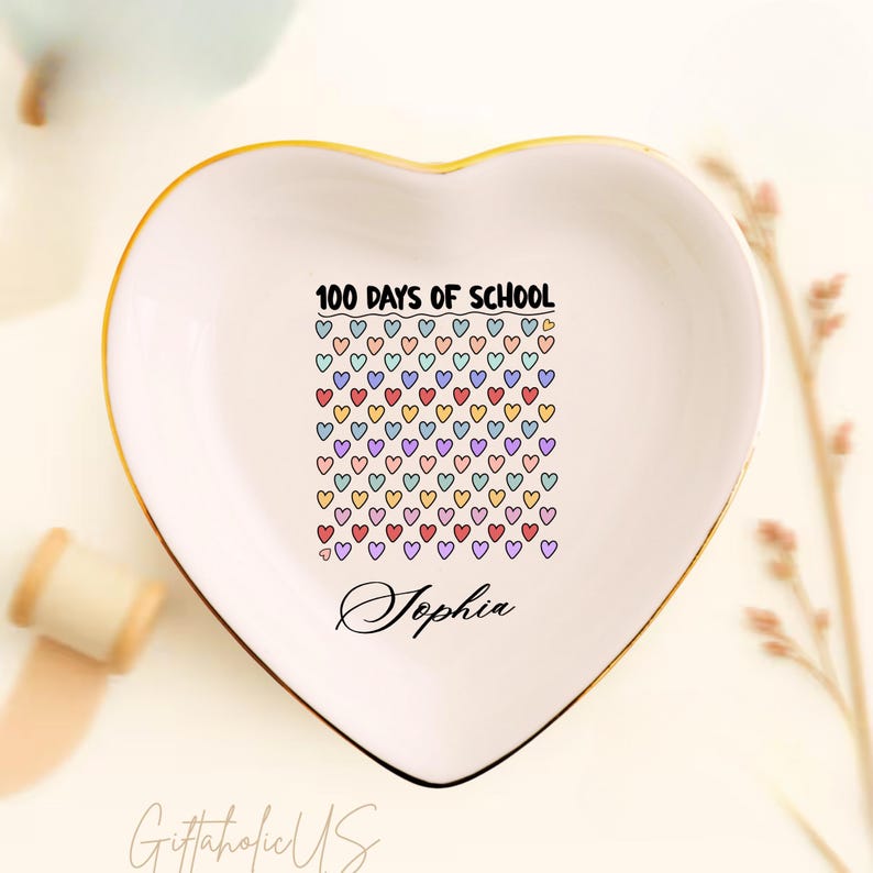 100 Days of School Heart Trinket Dish, 100th Day Teacher Ringdish ...