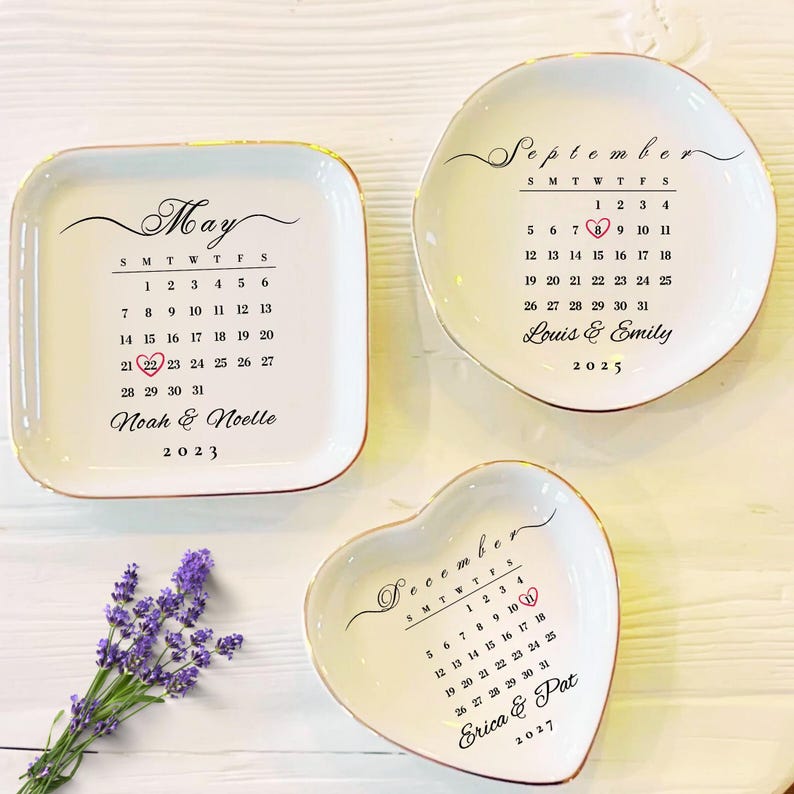 Custom Engaged Date and Name Ring Dish, Personalized Bridal Shower Gift ...