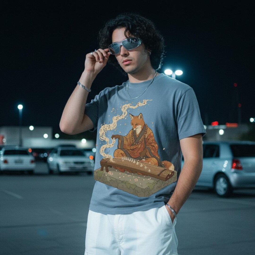 Mystical Fox Monk Shirt, Japanese Folklore Zen Fox Tee, Fantasy Spirit ...