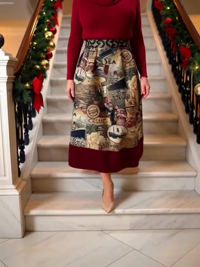 Tapestry & Velvet Maxi Skirt – Bon Voyage • Elastic Waist • A-line - Etsy