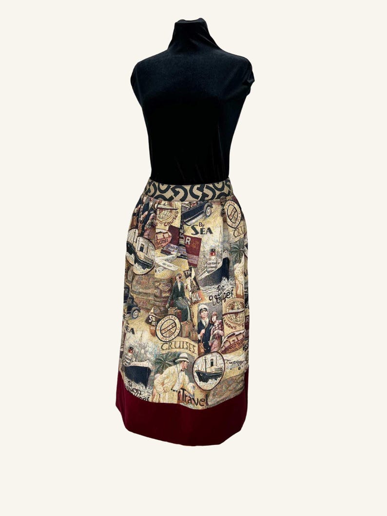 Tapestry & Velvet Maxi Skirt – Bon Voyage • Elastic Waist • A-line - Etsy