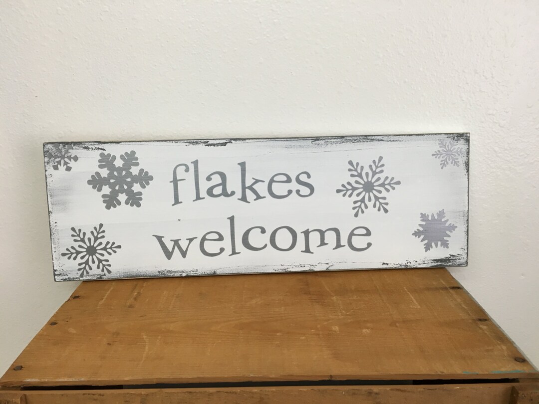 Christmas/winter Wood Sign Flakes Welcome Snowflakes Metallic Silver ...