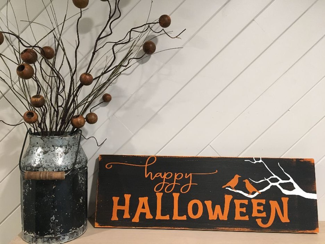 Happy Halloween Wood Sign Rustic Halloween Sign Halloween - Etsy