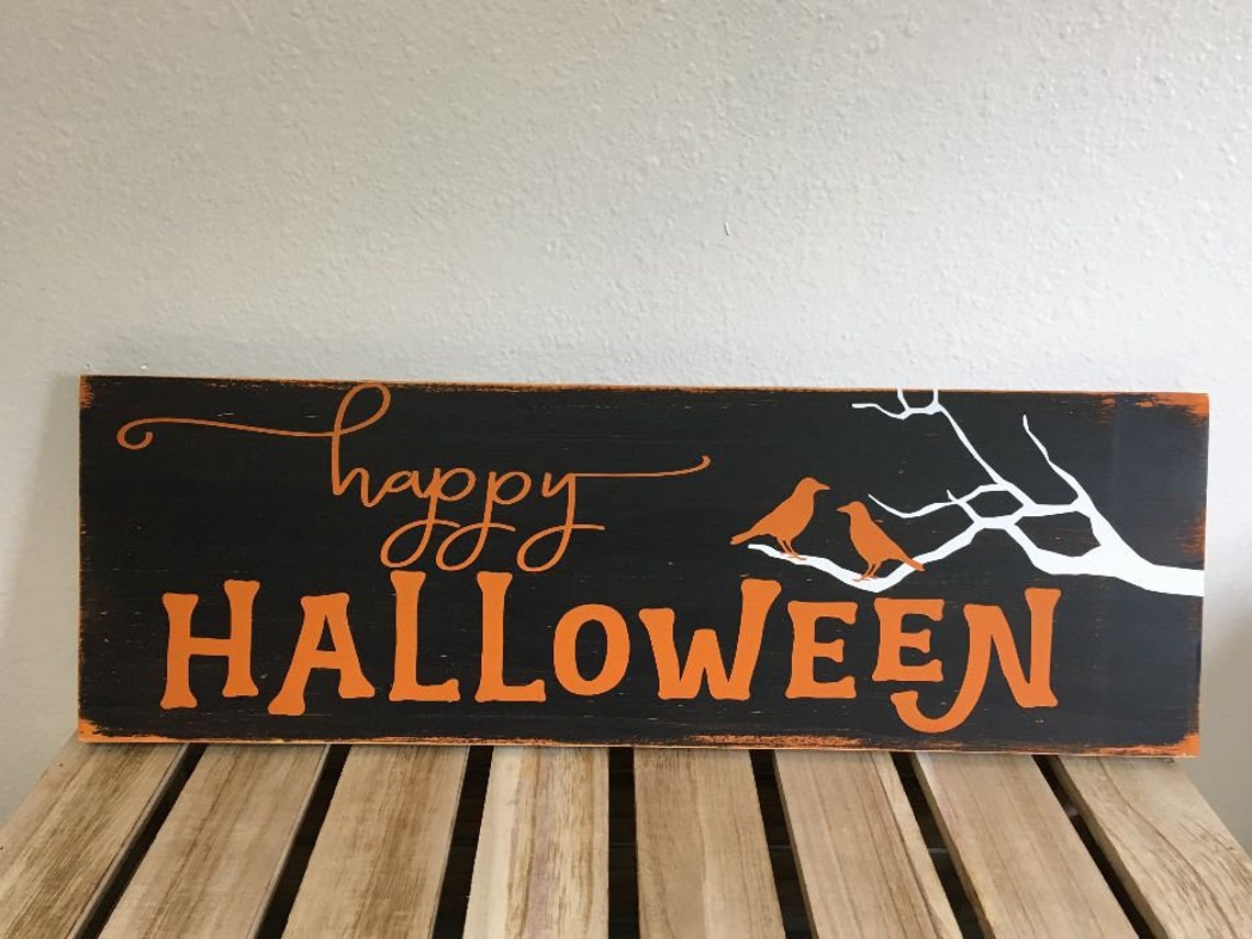 Happy Halloween Wood Sign Rustic Halloween Sign Halloween - Etsy