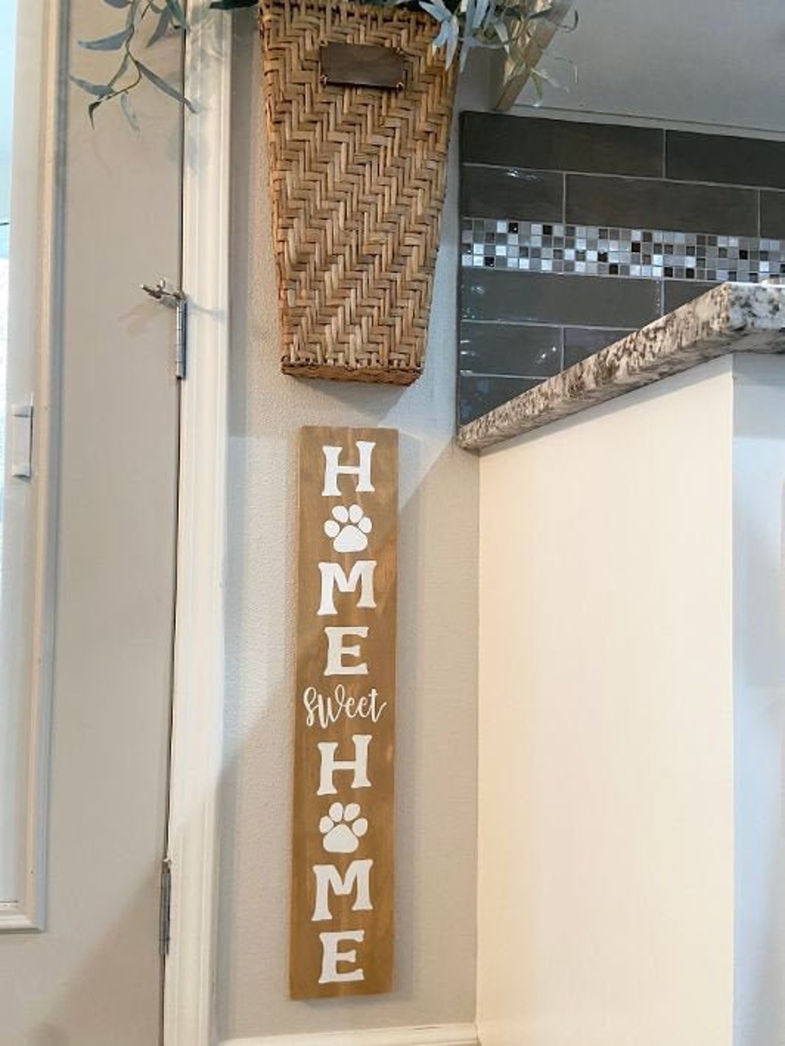 Home Sweet Home Pet Sign With Paw Prints Vertical Pet Sign - Etsy