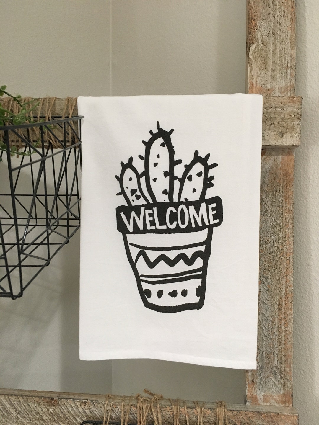 Cactus Welcome Flour Sack Towel - Kitchen Towel With Welcome - Cactus ...