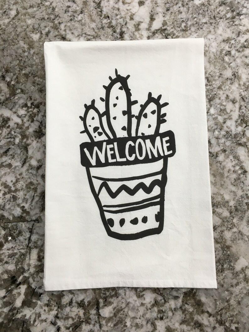 Cactus Welcome Flour Sack Towel Kitchen Towel with Welcome | Etsy