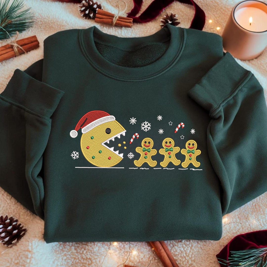 Funny Gingerbread Christmas Embroidery Design, Pacman Cookie File ...