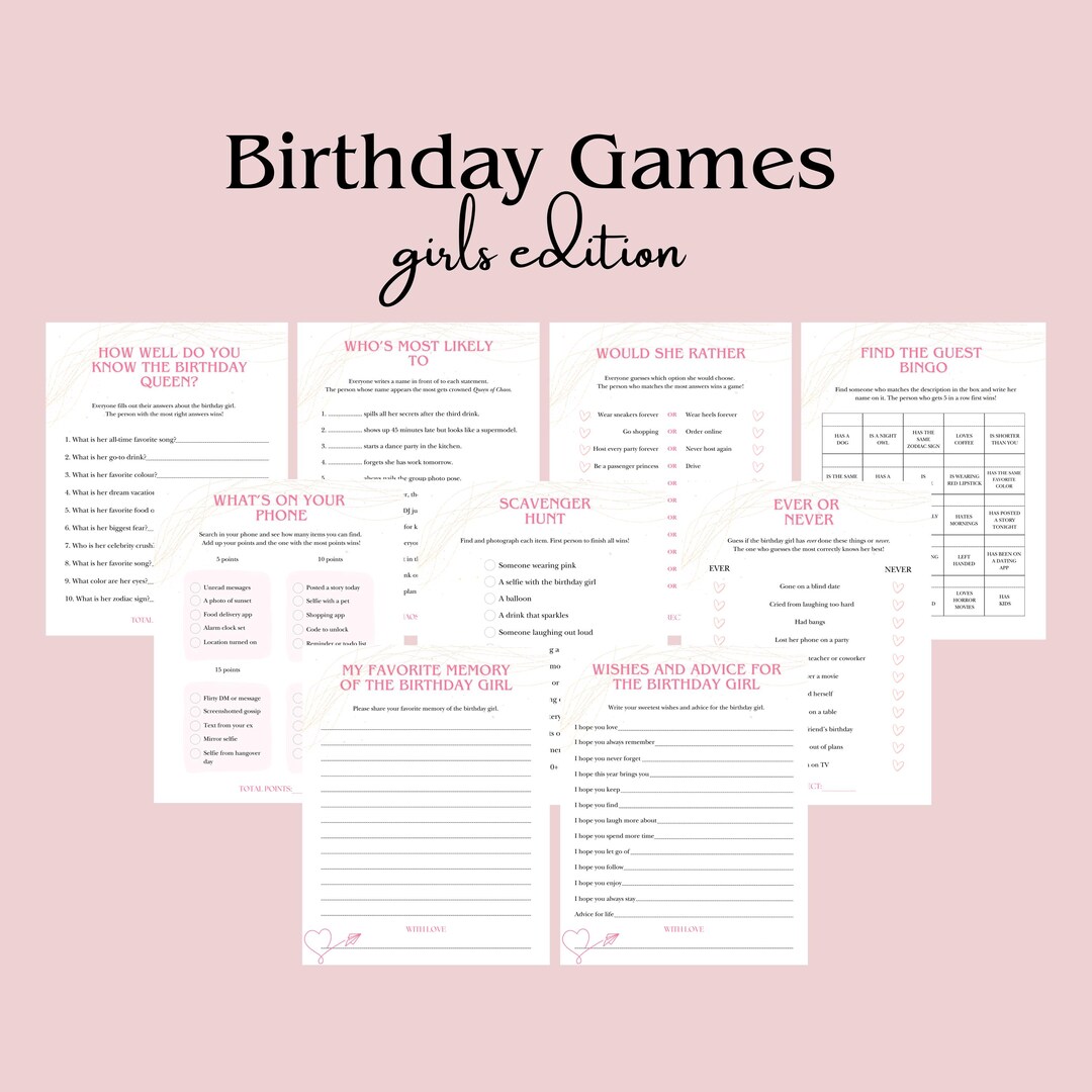 Birthday Games for Printable | 9 Games Bundle | Girls Night Activities ...