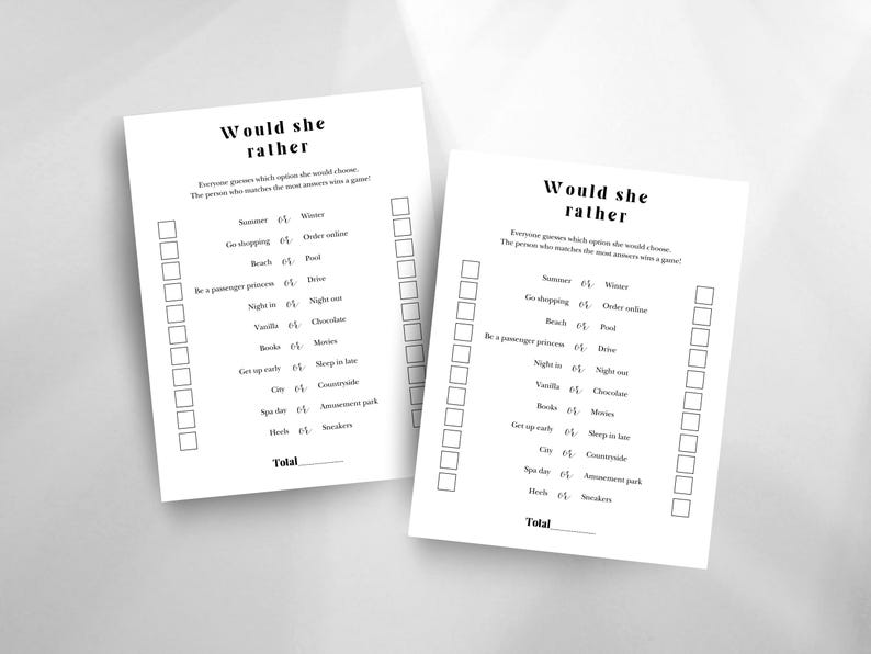 Would She Rather | Printable Party Game - Etsy