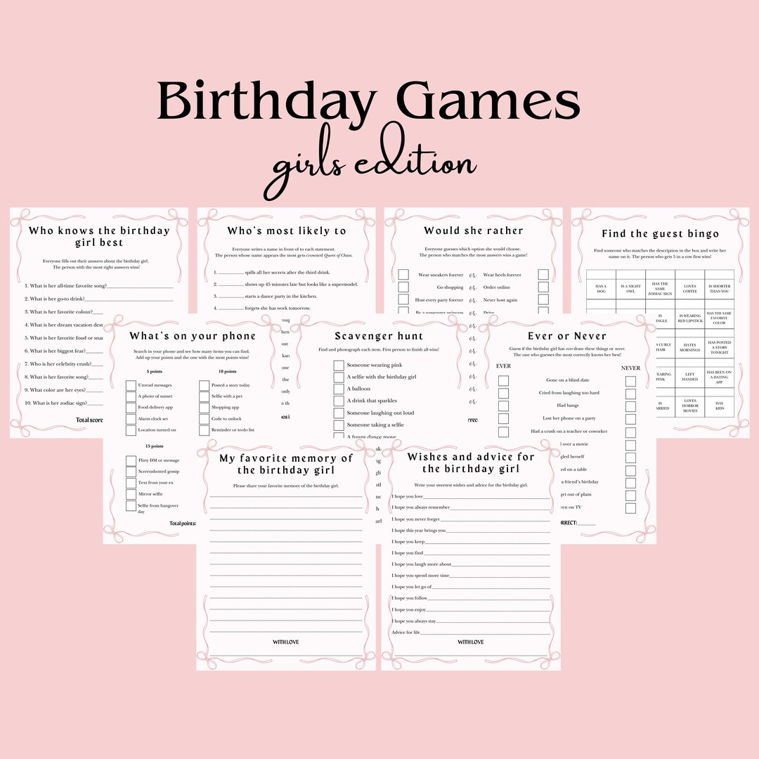 Birthday Games Printable | 9 Games Bundle | Girls Night Activities (PDF ...