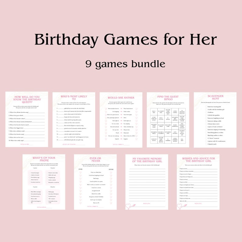 Birthday Party Games for Her | Printable Birthday Game Bundle | Girls ...