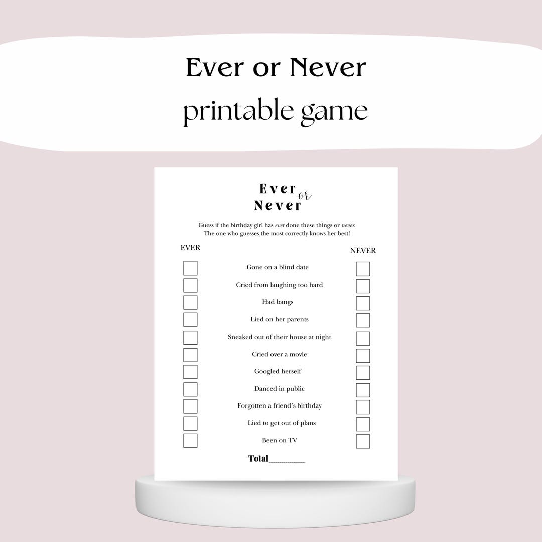 Ever or Never Game | Printable Party Game | Birthday Party Activity ...