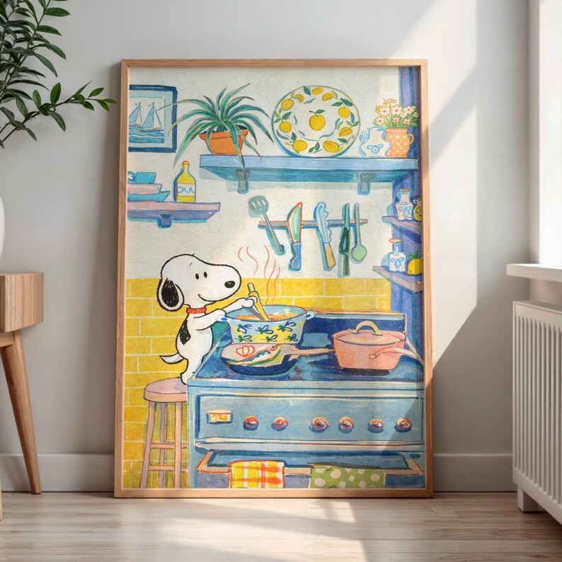 Snoopy Cooking Poster, Cozy Kitchen Snoopy Wall Art, Cute Snoopy Chef ...