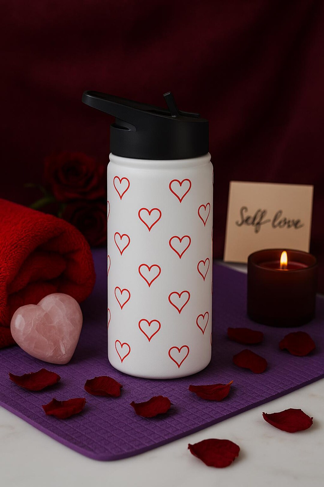 Heart Pattern Water Flask – Romantic Self-love Bottle for Yoga ...