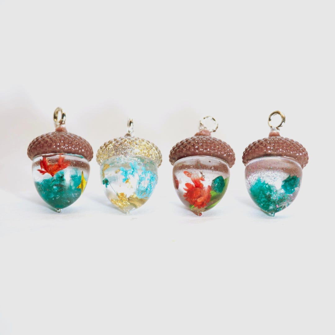 Resin Acorn Pendant Necklace | Real Blue Flower Jewelry | Cottagecore ...