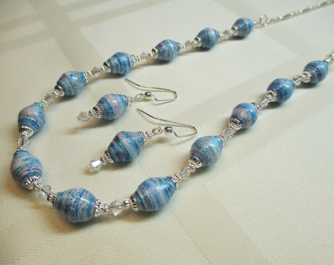 Pastel Blue Paper Bead Necklace - Etsy