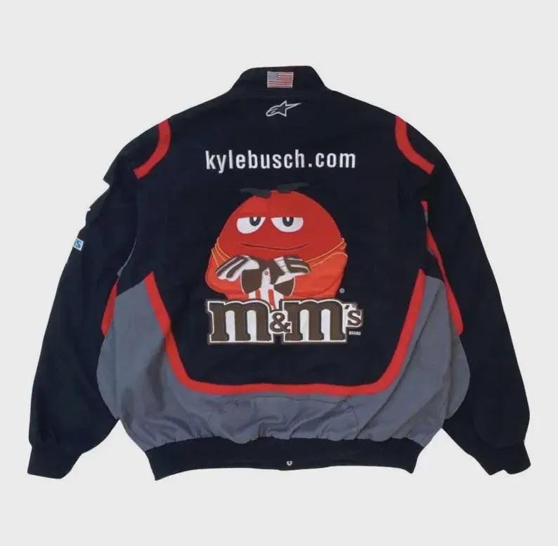 Vintage M&m's NASCAR Jacket: Kyle Busch #18 Racing Bomber - Etsy