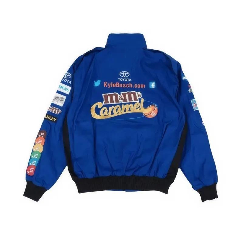 M&m's NASCAR Racing Bomber Jacket | Blue Sublimation Printed Coat Men ...
