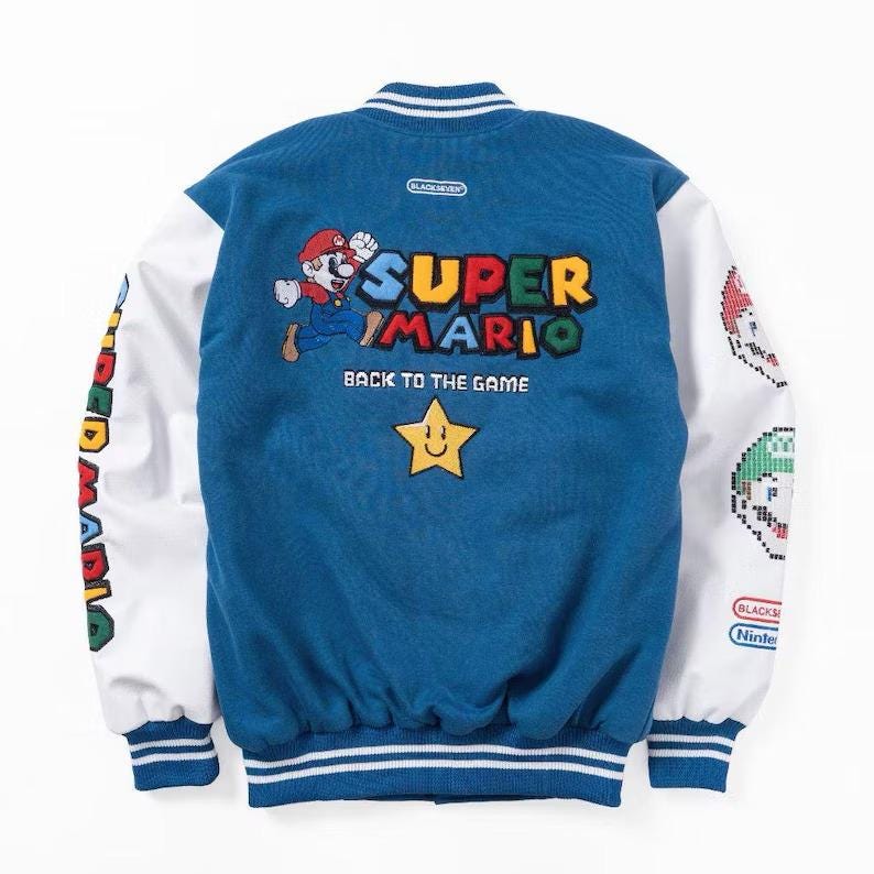 Super Mario Varsity Bomber | Retro Gaming Streetwear Jacket ...