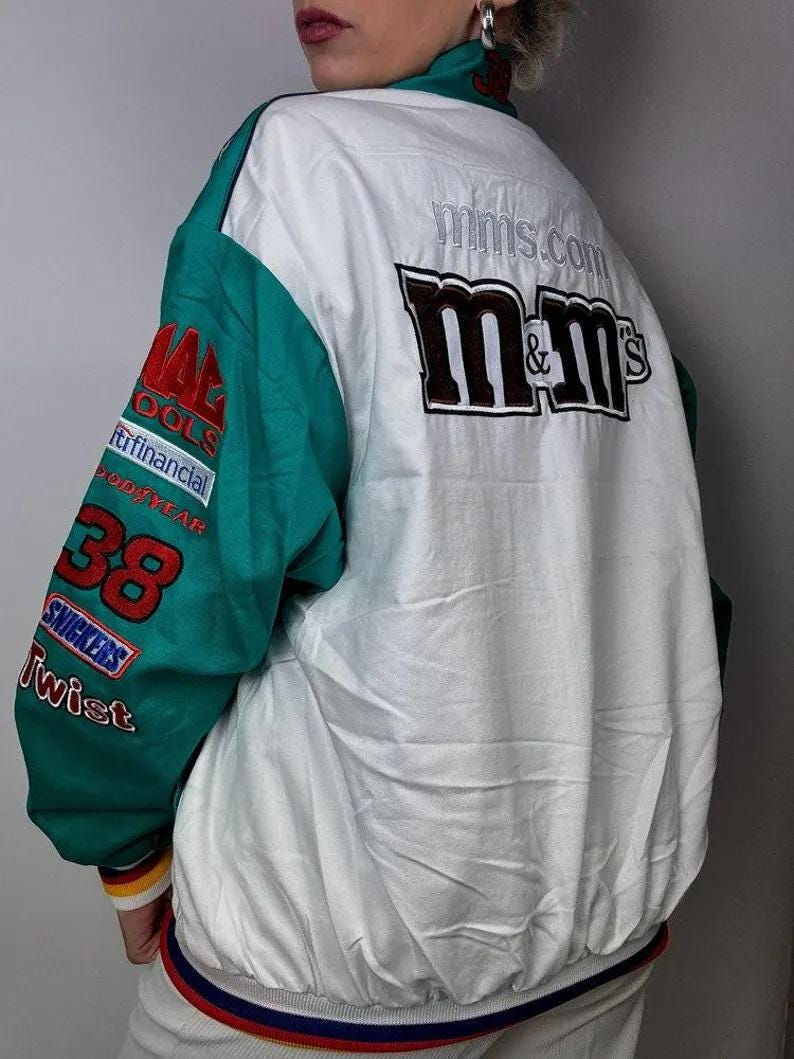 M&m’s NASCAR Racing Jacket | Vintage Green White Oversized Bomber Coat ...