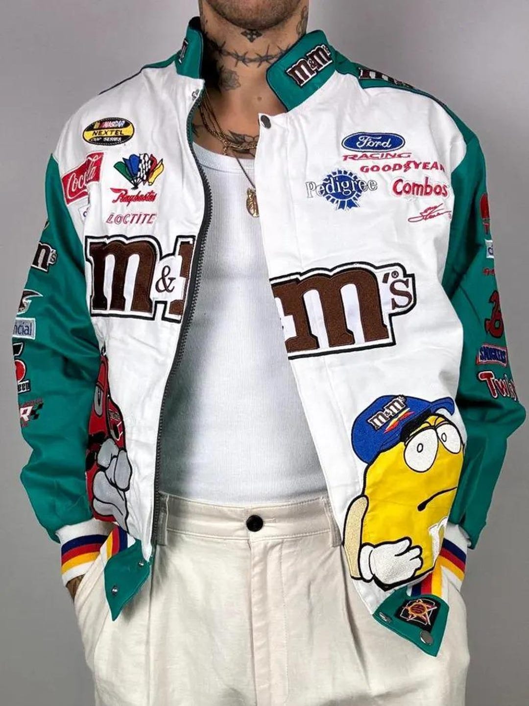 M&m’s NASCAR Racing Jacket | Vintage Green White Oversized Bomber Coat ...