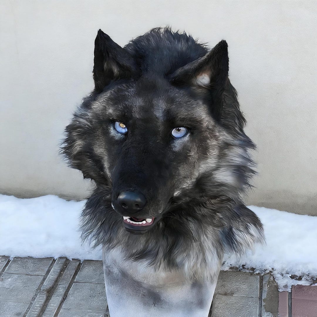 Handmade Movable Jaw Wolf Head Realistic Fursuit Headpiece Furry ...