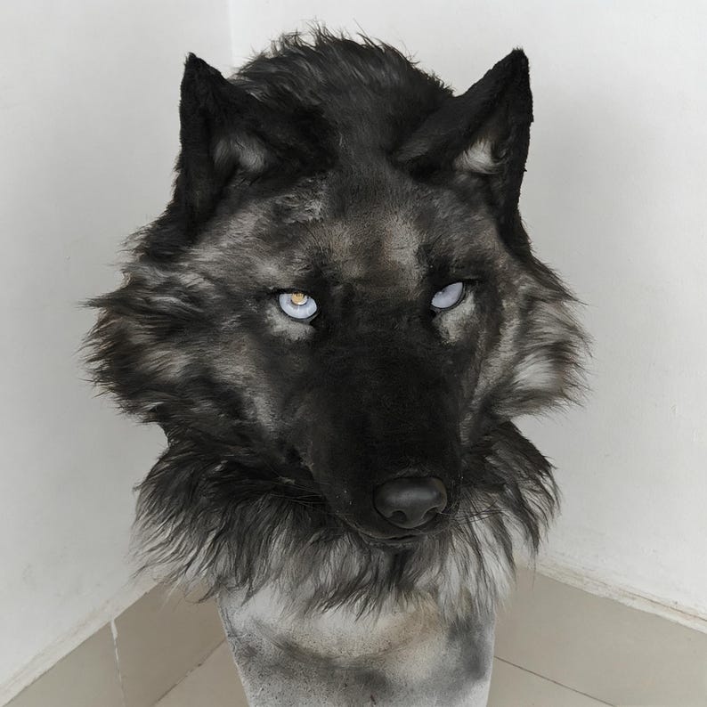 Handmade Movable Jaw Wolf Head Realistic Fursuit Headpiece Furry ...