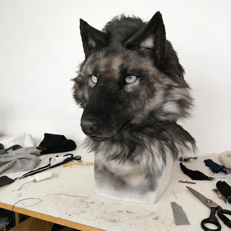 Handmade Movable Jaw Wolf Head Realistic Fursuit Headpiece Furry ...