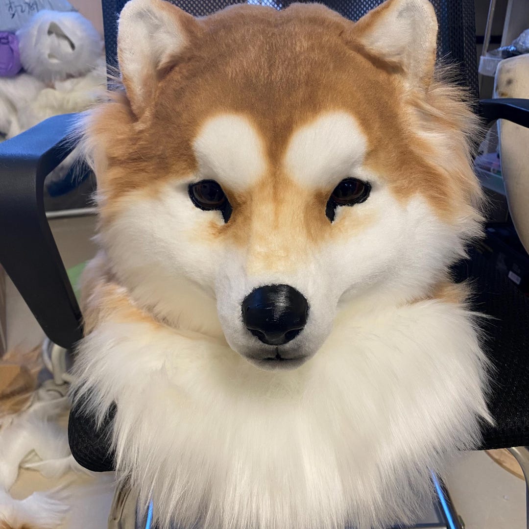 Realistic Shiba Inu Head Mask, Movable Jaw Cute Beast Mask for Cosplay ...