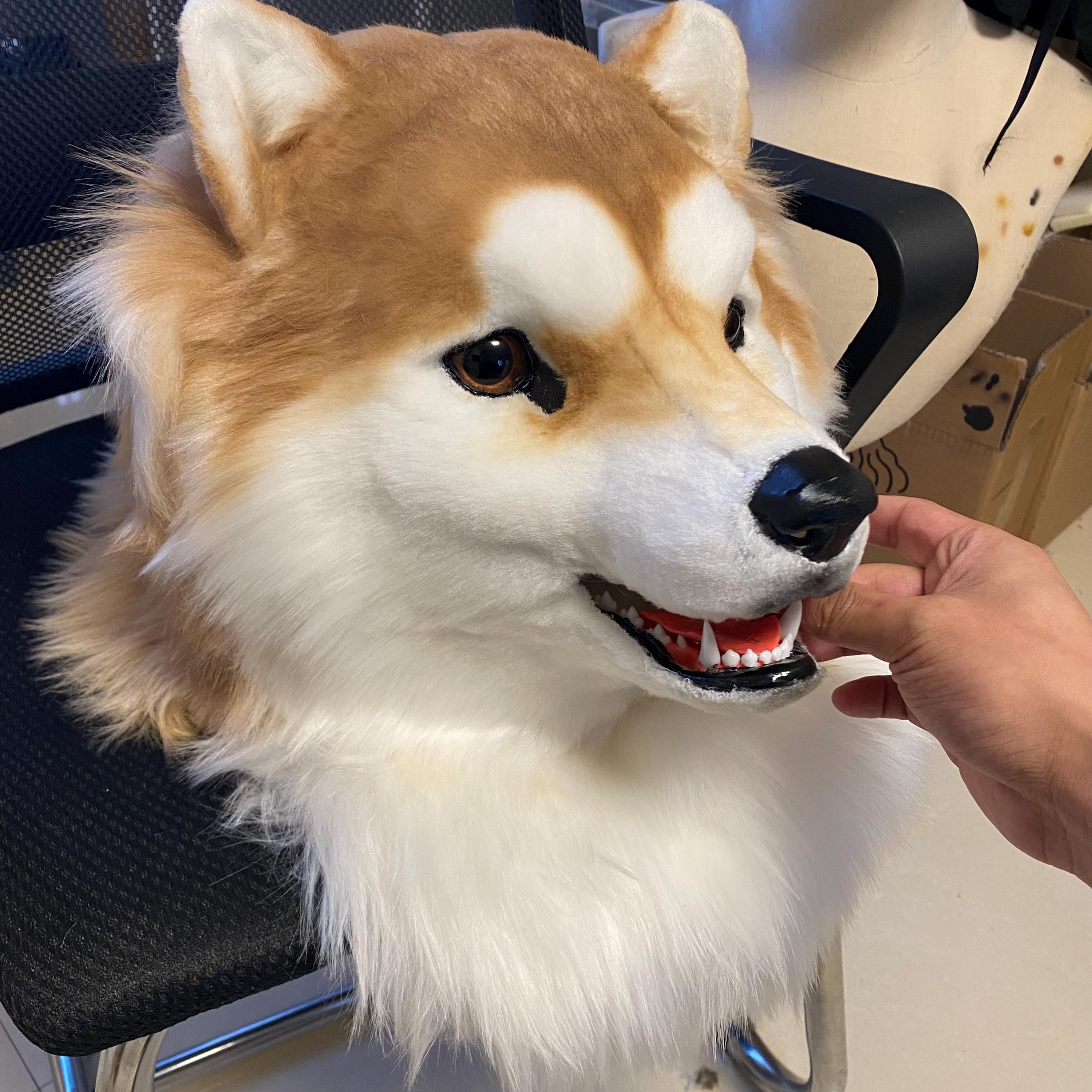 Realistic Shiba Inu Head Mask, Movable Jaw Cute Beast Mask for Cosplay ...
