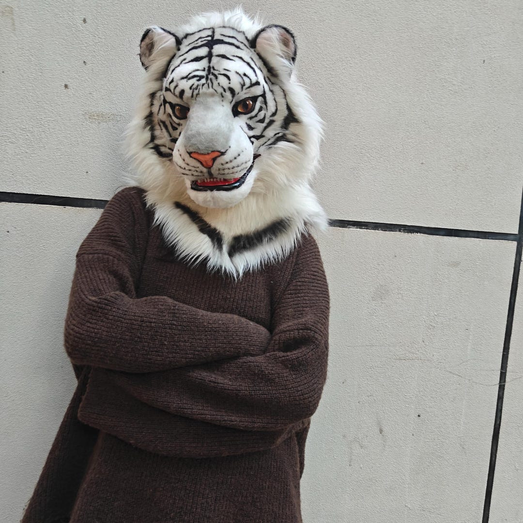 Realistic Tiger Head Mask – Ultra-lifelike Plush Fursuit Head, Handmade ...