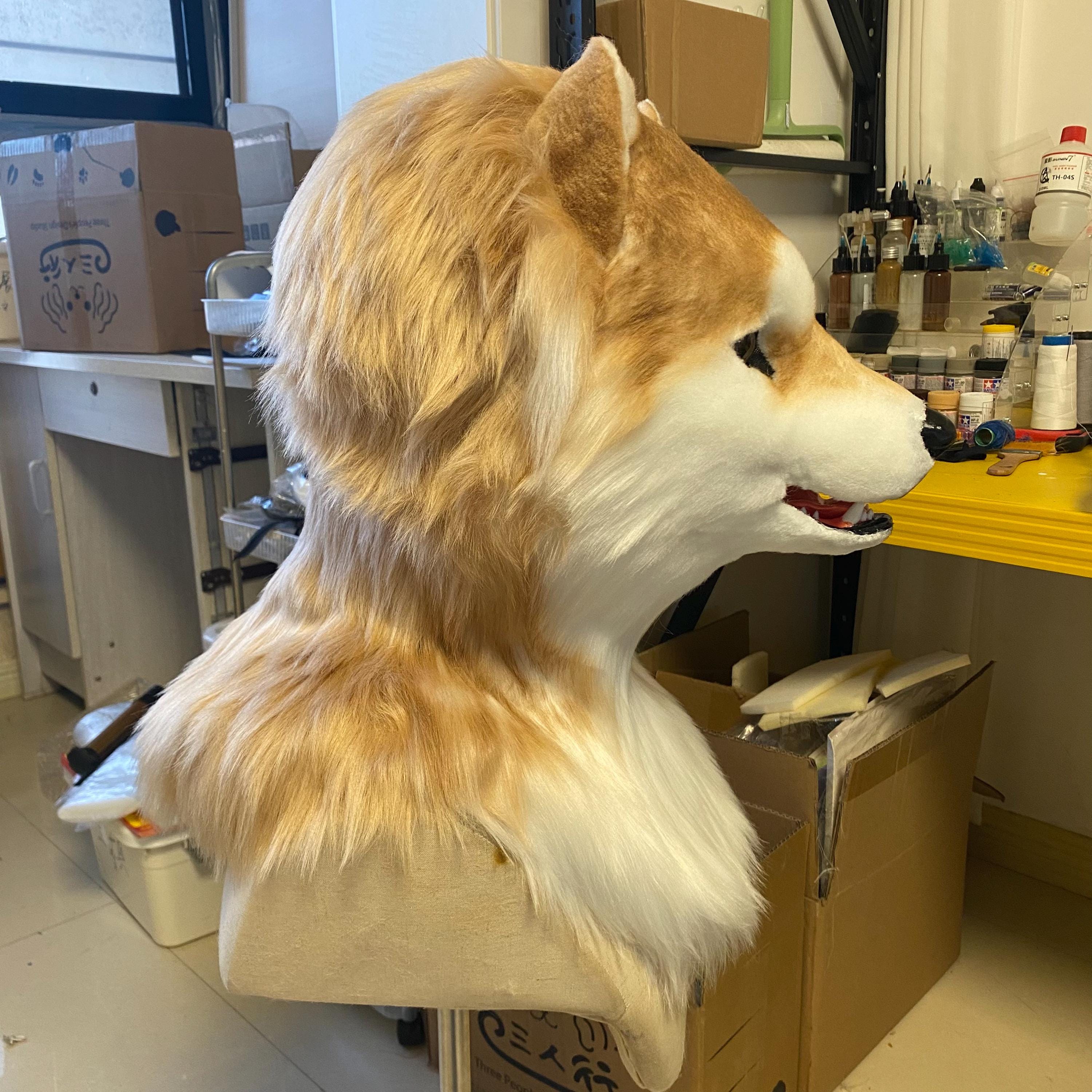 Realistic Shiba Inu Head Mask, Movable Jaw Cute Beast Mask for Cosplay ...