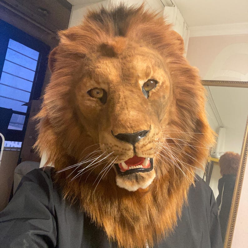 Realistic African Lion Head Mask, Movable Jaw Beast Mask for Cosplay ...