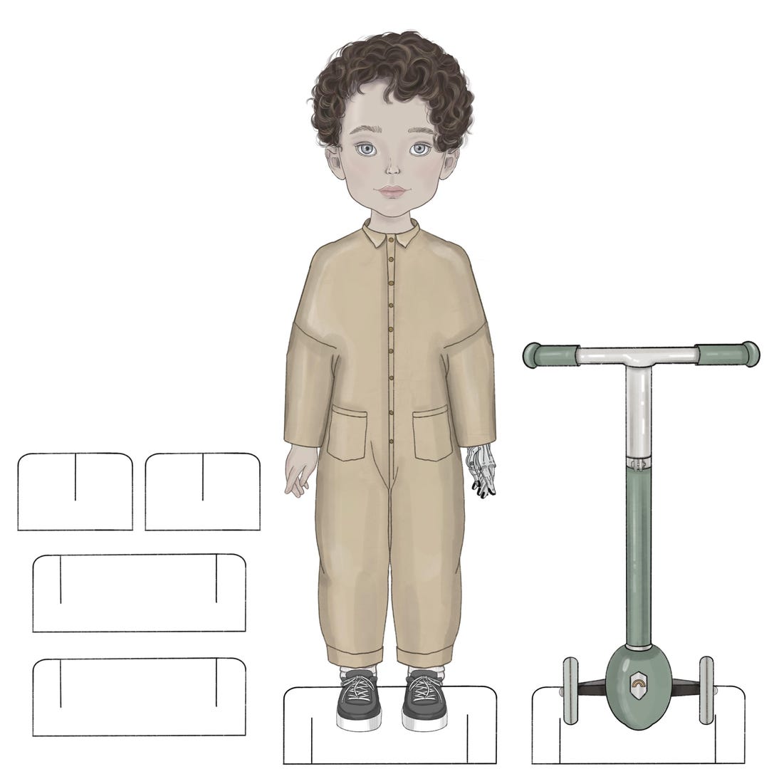 Oliver Paper Doll – Boy With Prosthetic Arm – Printable A4 Paper Doll ...