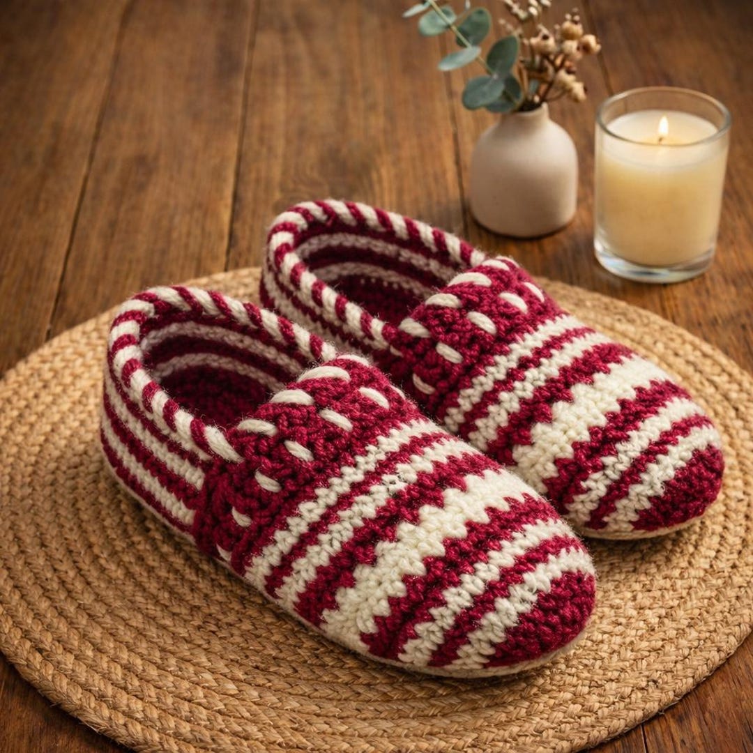 Striped Felted Wool Slipper Pattern PDF | Nautical Crochet House Shoes ...