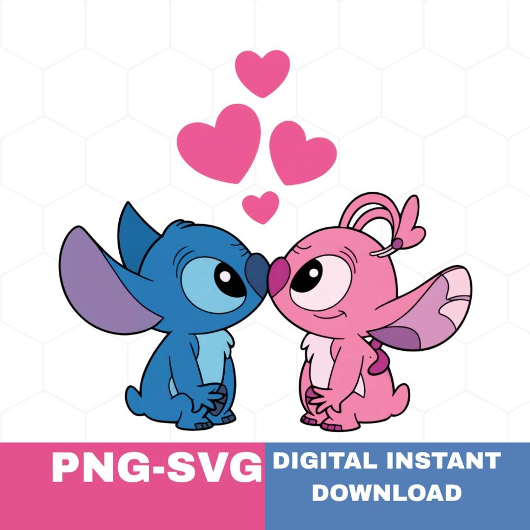 Stitch and Angel Valentine SVG, Kawaii Love Cut File for Cricut and ...