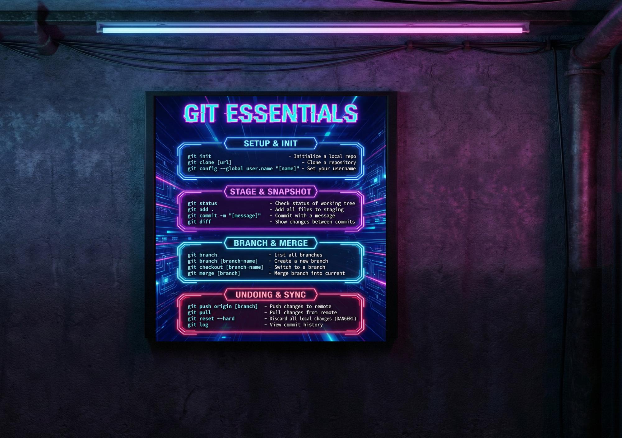 Git Essentials Cheat Sheet Poster - Vertical Coding Wall Art - Digital ...