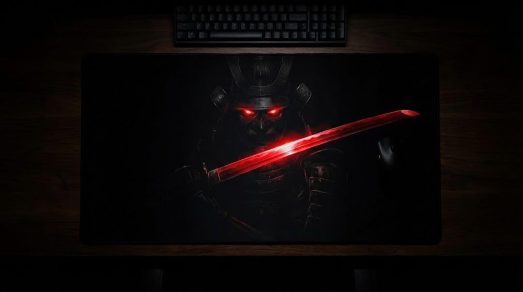 Shadow Samurai Gaming Desk Mat | Red Katana Art XXL Mousepad | Dark ...