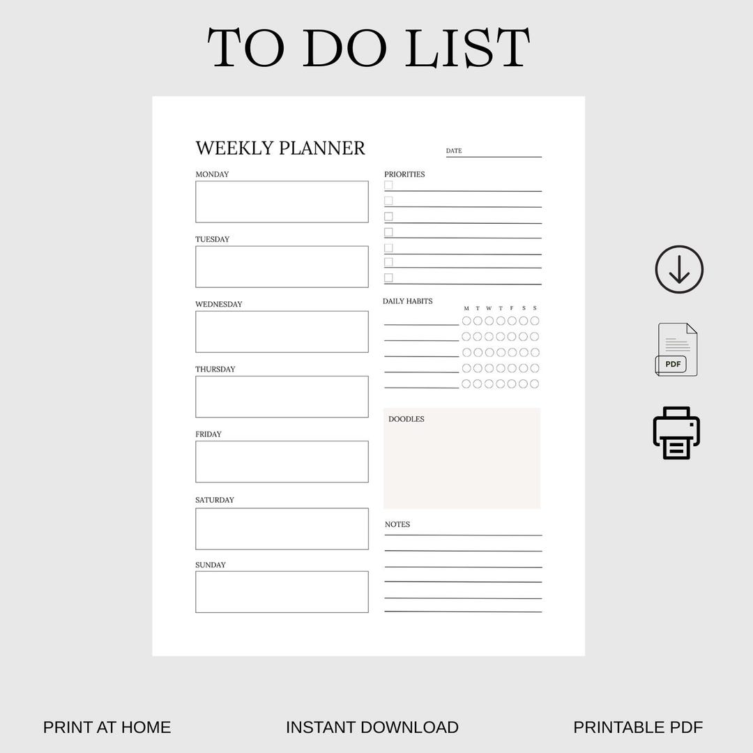 Universal Weekly Planner Template Minimalist: To-do List (US Letter ...