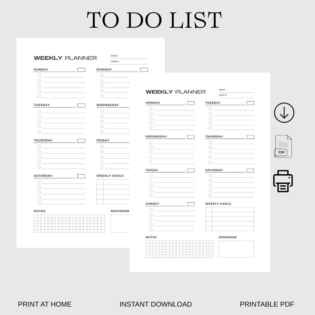 Universal Weekly Planner Template Minimalist: To-do List (US Letter ...