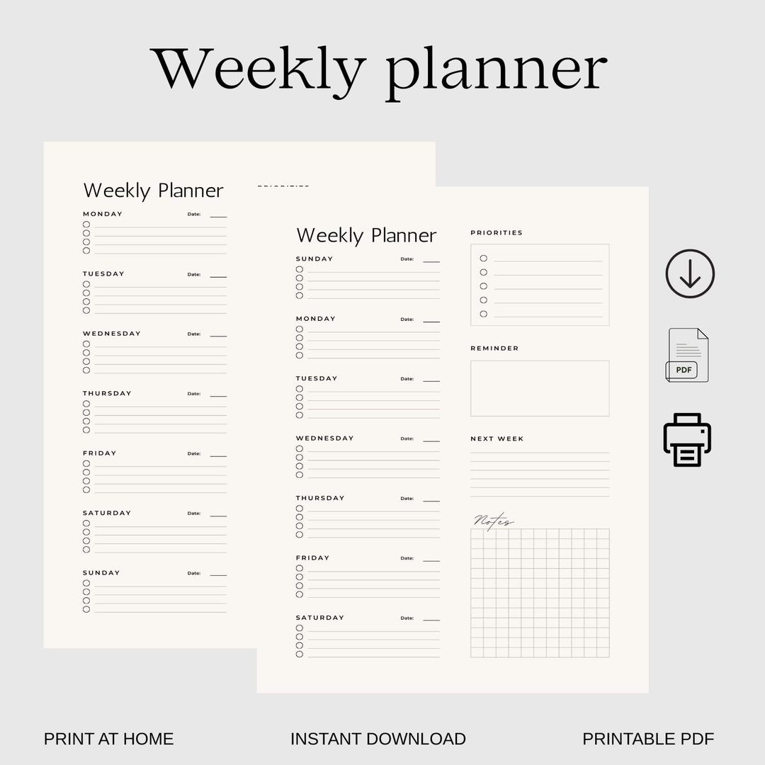 Universal Weekly Planner Template Minimalist: To-do List (US Letter ...