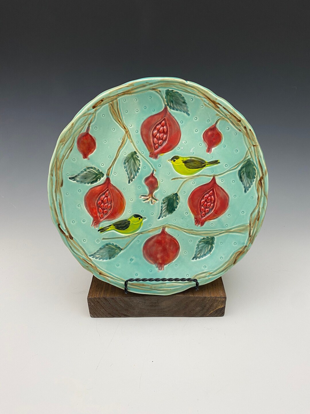 Handmade Ceramic Plate | Goldfinch & Pomegranate Pottery Platter - Etsy