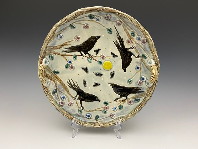 Handmade Ceramic 13" Decorative Platter With Crow Design / Gathering ...