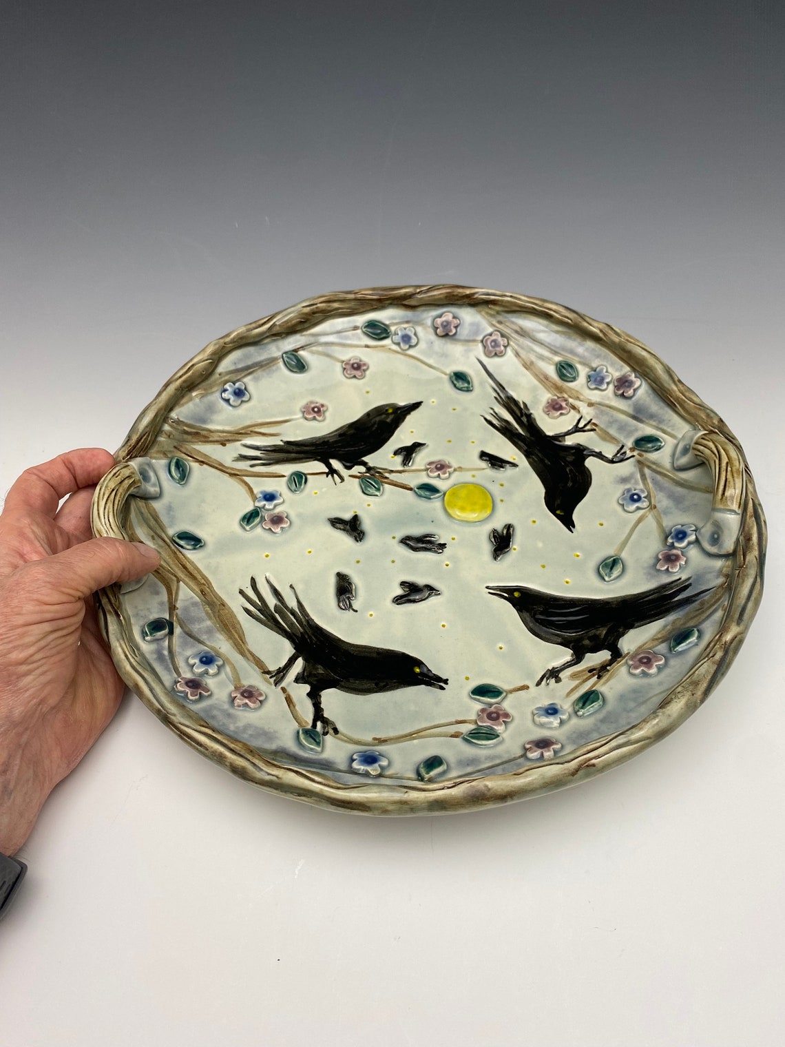 Handmade Ceramic 13" Decorative Platter With Crow Design / Gathering ...