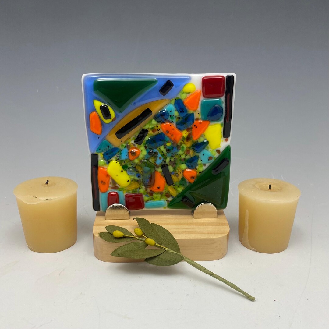 Handmade Fused Glass Art Panel | 4x4 Abstract Glass Mosaic | Modern ...